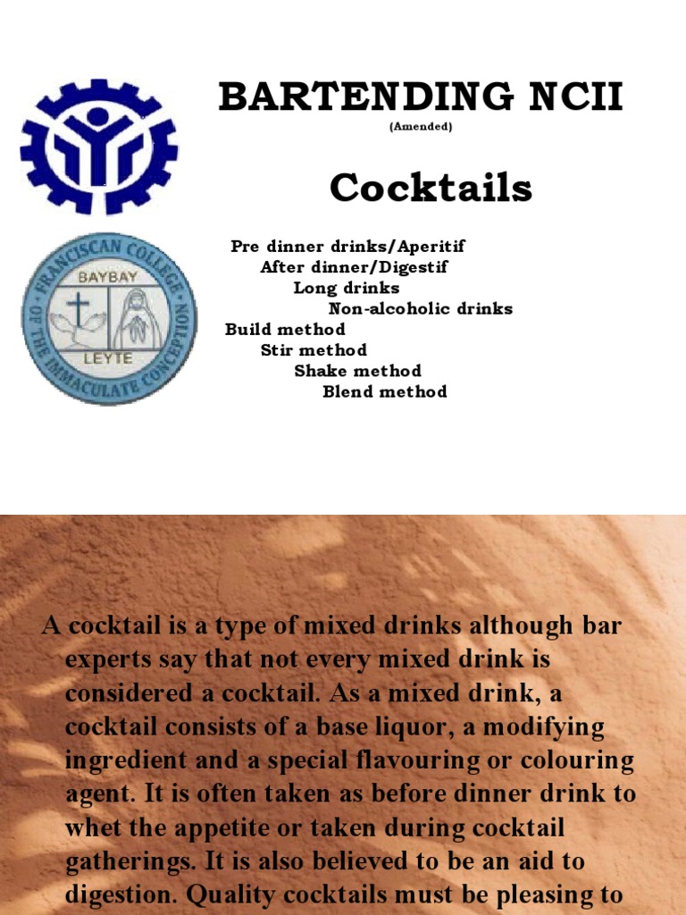 Bartending Ncii Cocktails | PDF | Martini (Cocktail) | Distilled Drinks