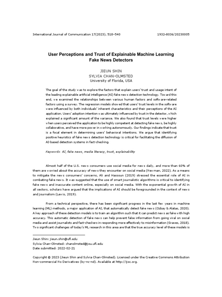 User Perceptions and Trust of Explainable Machine Learning Fake News ...