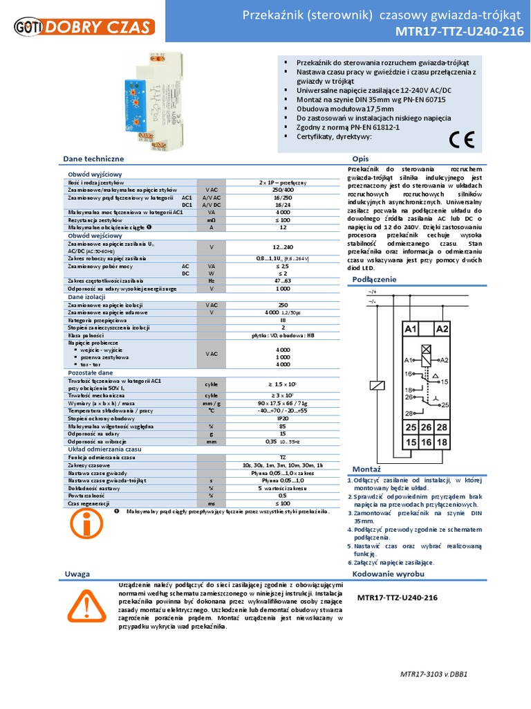 Sterownik Gwiazda Trojkat MTR17 TTZ U240 216 | PDF