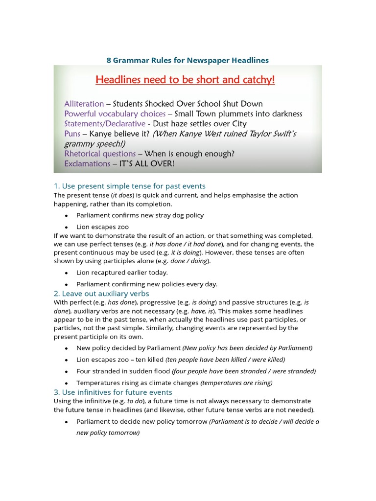 Grammar and Vocab in Headlines | PDF | Grammatical Tense | Languages