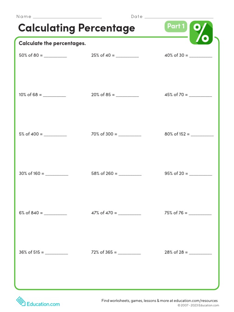 Calculating Percentage Part 1 | PDF