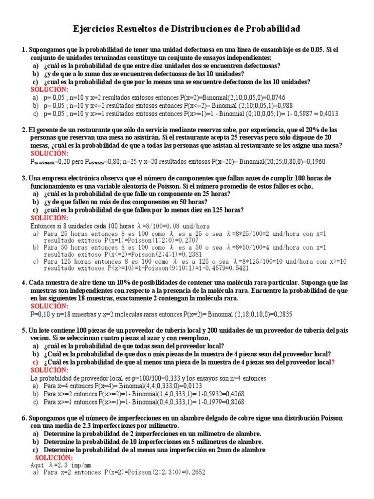 Ejercicios Resueltos de Distribuciones de Probabilidad | PDF | Probabilidad | Desviación Estándar