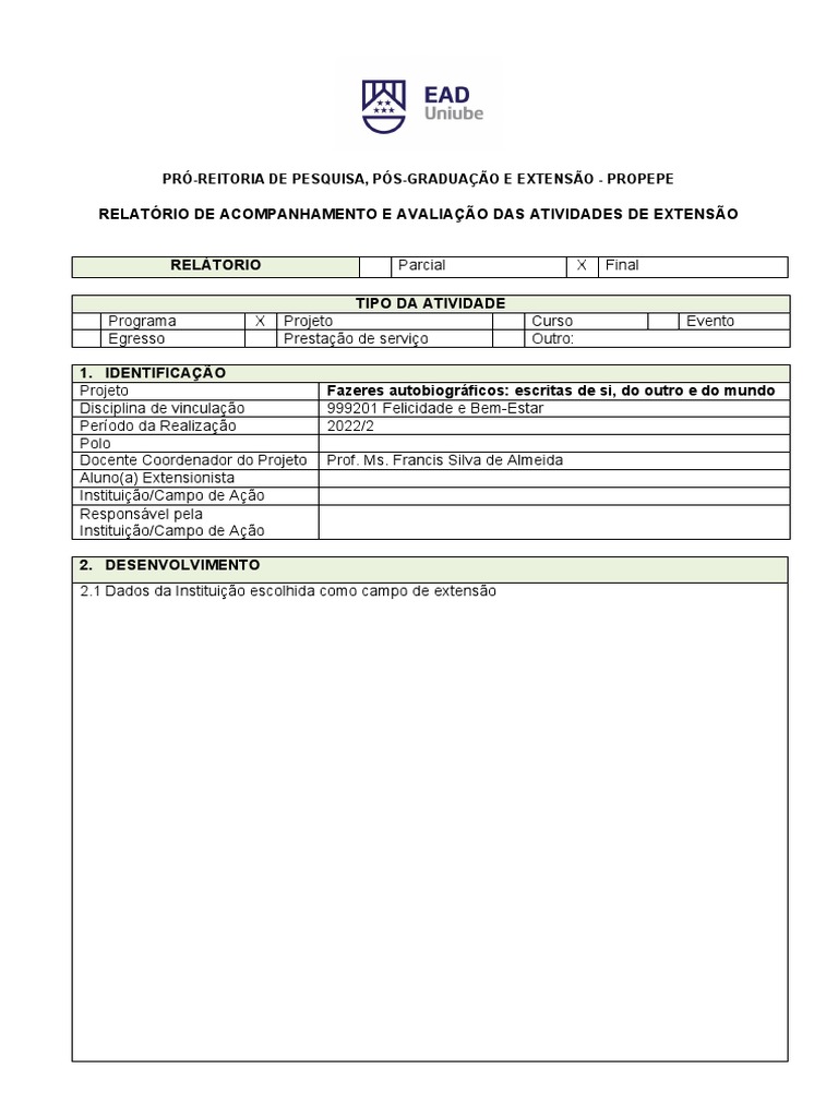 Modelo de Relat Rio Final | PDF | Psicologia