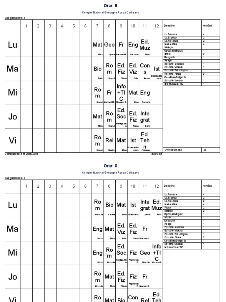 Orar Elevi 27.09.2021 | PDF