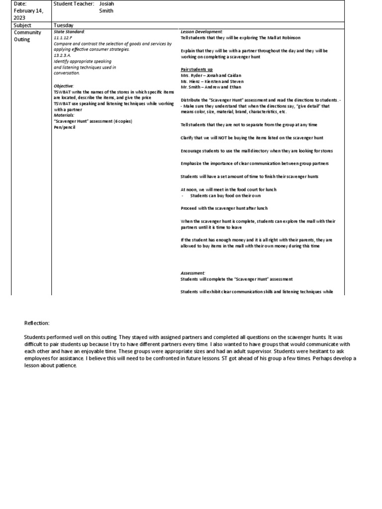 Student Mall Scavenger Hunt | PDF | Communication