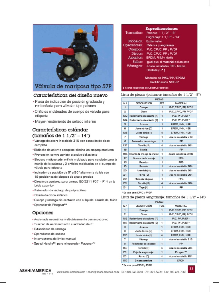 Valvula Mariposa Tipo 57P | PDF | Tornillo | Materiales