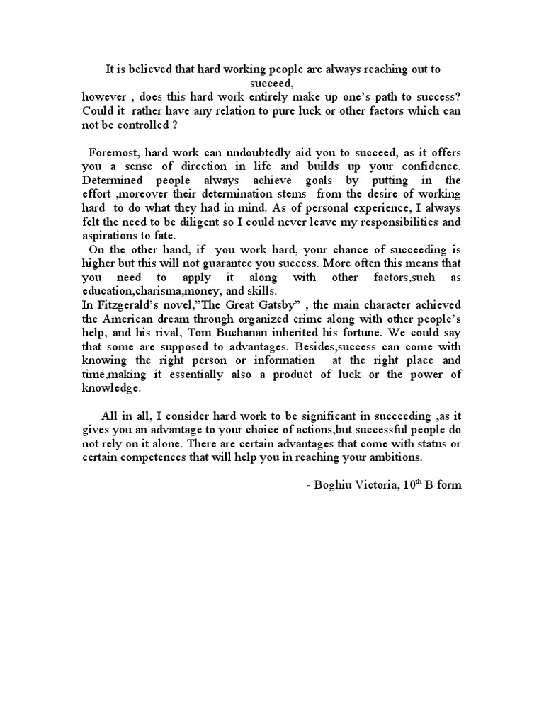 Essay Success Vs Hard Work | PDF