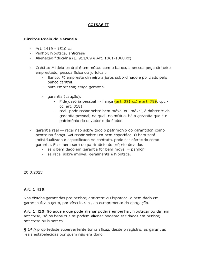 Direitos Reais de Garantia: Penhor, Hipoteca e Anticrese | PDF ...
