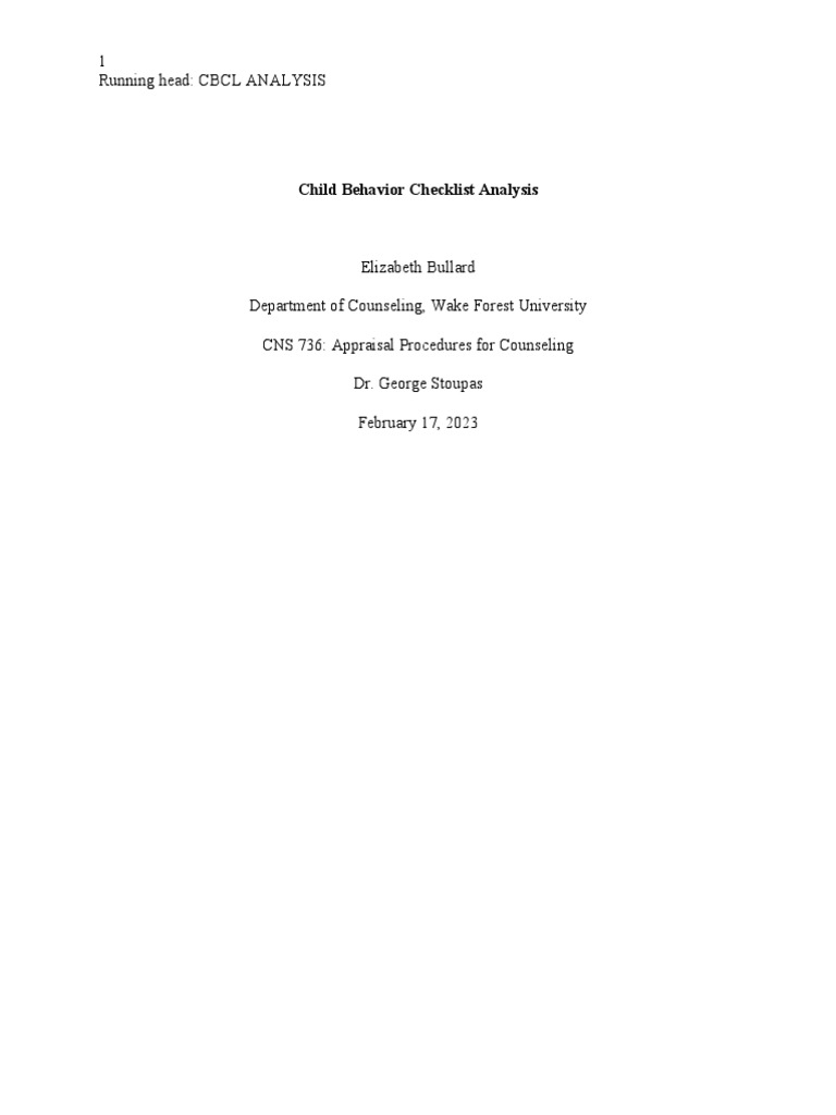 Child Behavior Checklist Analysis | PDF | Obsessive–Compulsive Disorder ...