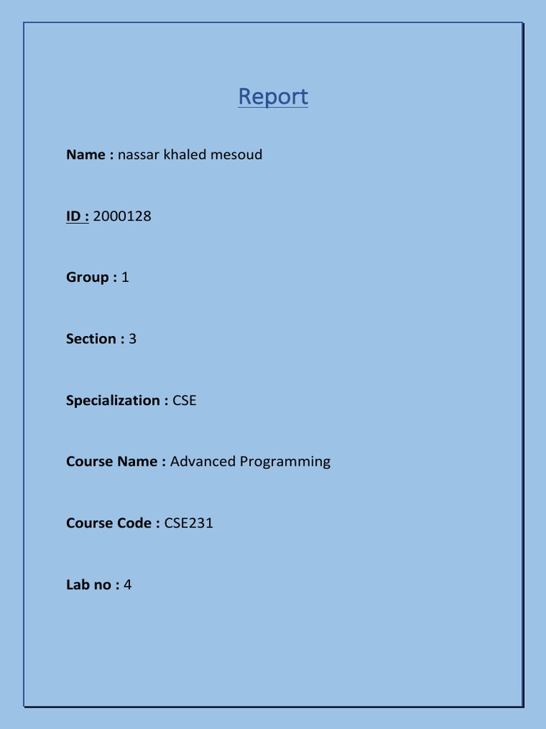 CSE231 Lab 4 Report by Nassar Mesoud | PDF