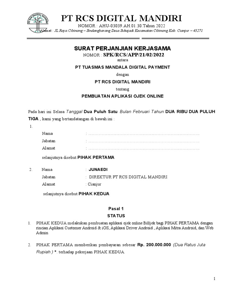 Perjanjian Kerjasama | PDF | Pengelolaan Keuangan & Uang