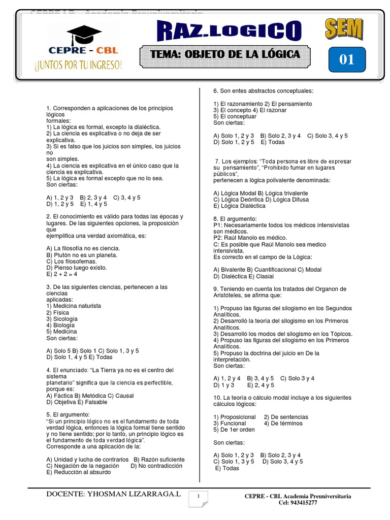 Practica O1 - Raz - Logico | PDF | Lógica | Proposición