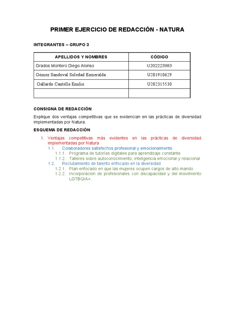 Ejercicio de Redacción Párrafo | PDF