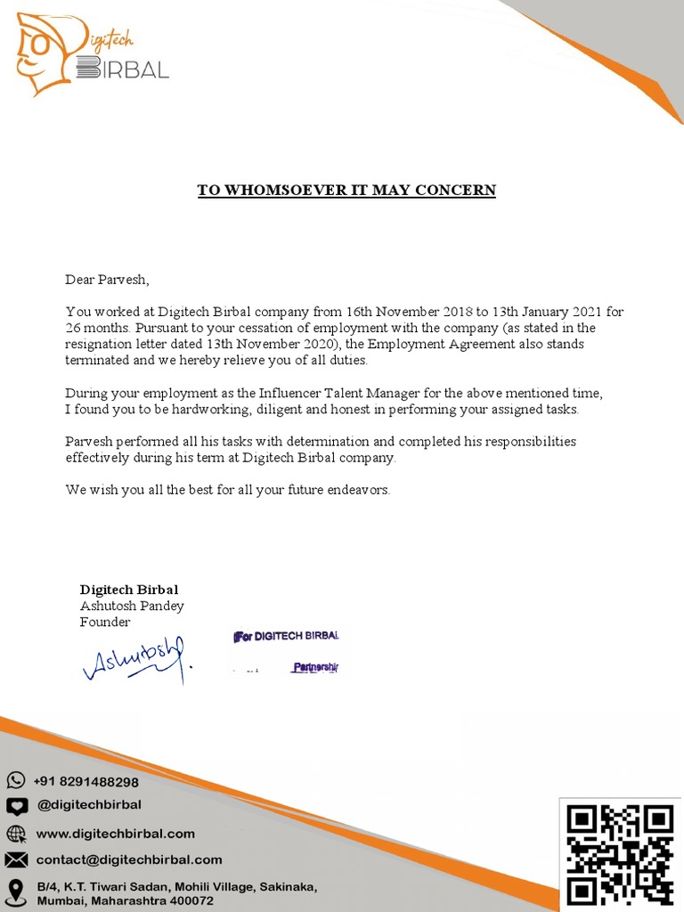 Experience Letter | PDF