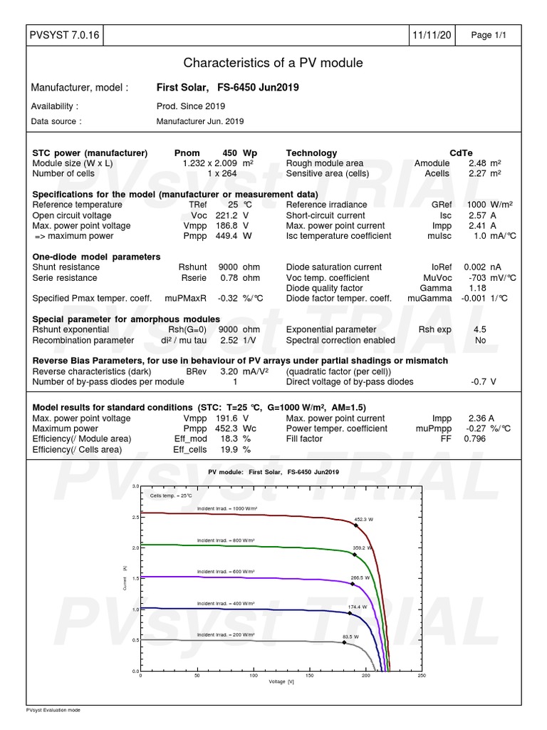 FirstSolar FS-6450 CdTe Jun2019.PAN | PDF | Diode | Photovoltaics