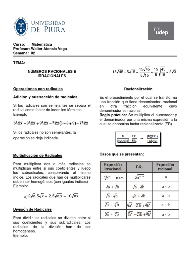 Semana 02 Numeros Racionales e Irracionales-1 | PDF | Conceptos ...