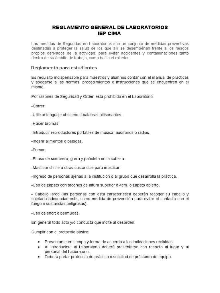 Reglas de seguridad y procedimientos para el uso adecuado de laboratorios | PDF | Laboratorios
