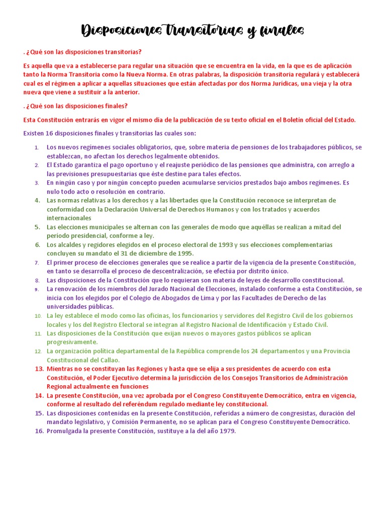 Disposiciones Transitorias y Finales | PDF | Constitución | Gobierno