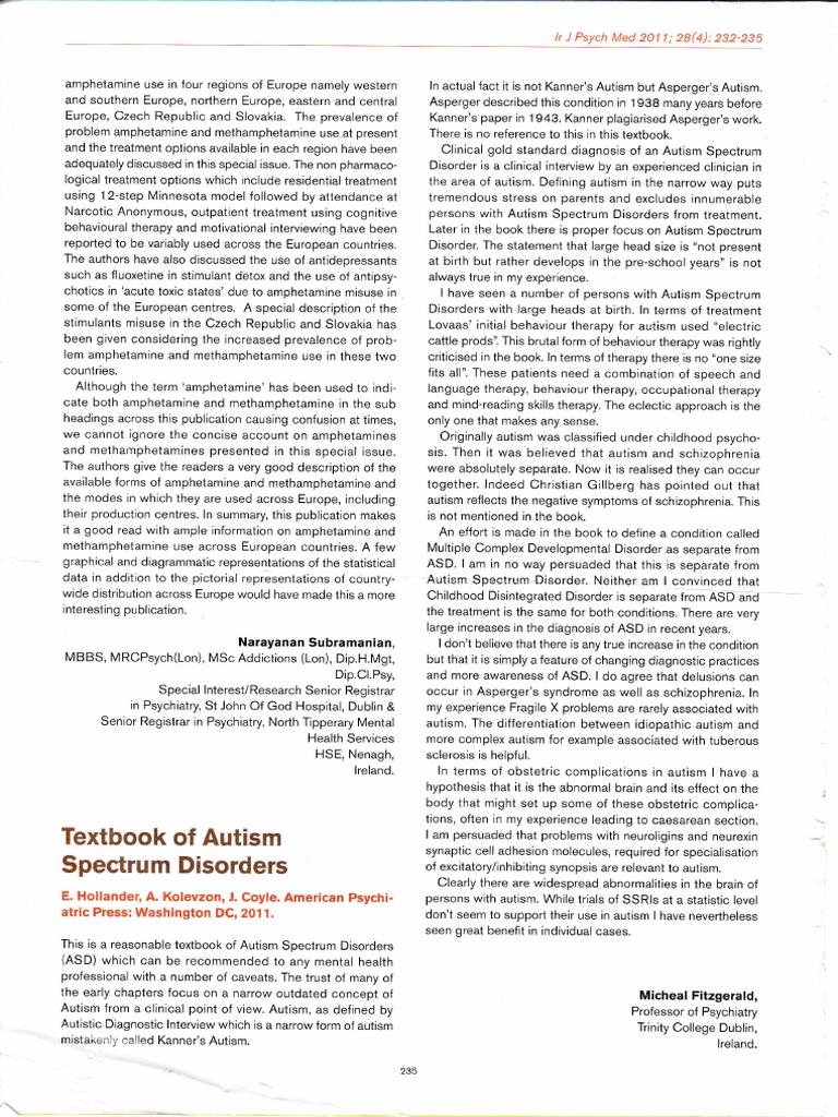 Textbook of Autism Spectrum Disorders | PDF