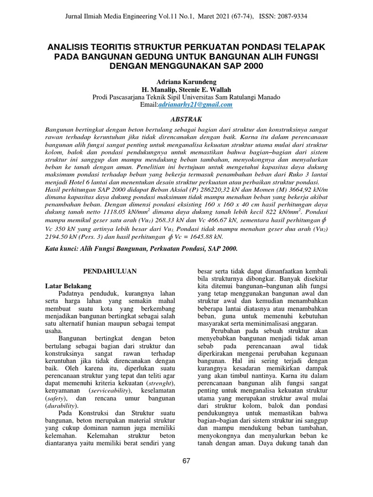 Analisis Teoritis Struktur Perkuatan Pondasi Telapak Pada Bangunan Gedung Untuk Bangunan Alih ...