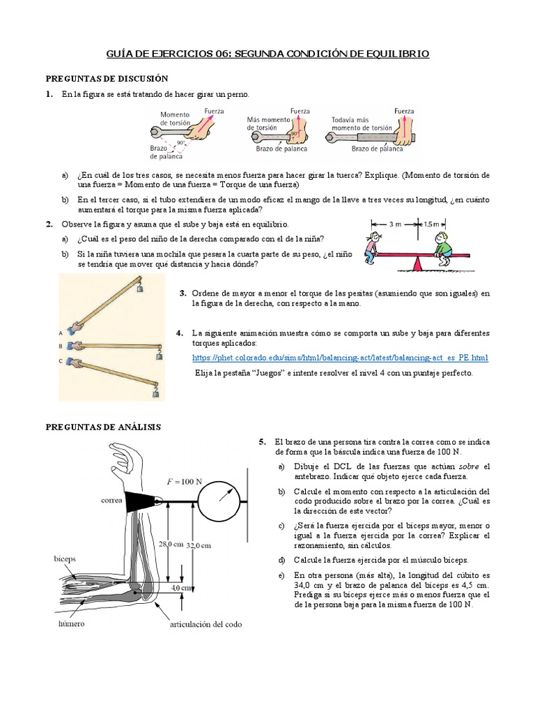 Equilibrio y Torque en Ejercicios | PDF | Esfuerzo de torsión | Fuerza