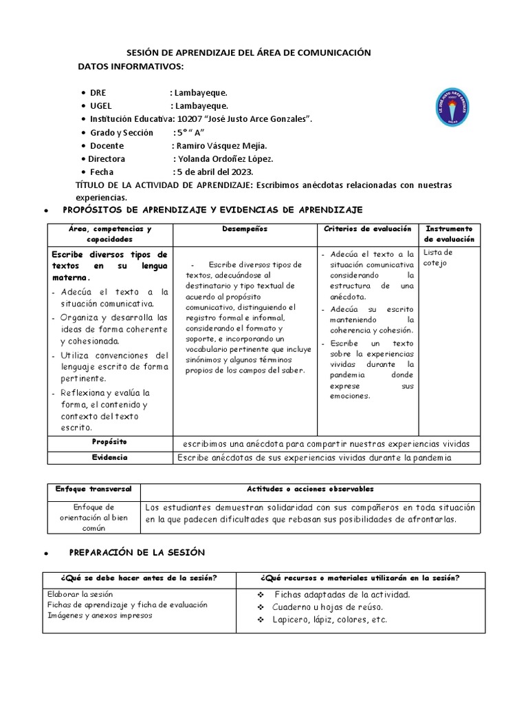 05 04 23 5°A SES-mier-COMUN-ESCRIBIMOS ANÉCDOTAS | PDF | Cognición ...