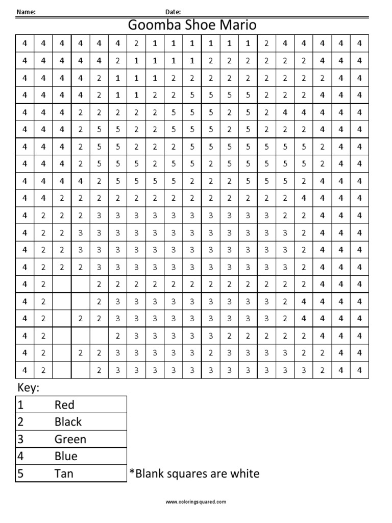 5CN Goomba Shoe Mario Color by Number Nintendo Coloring | PDF