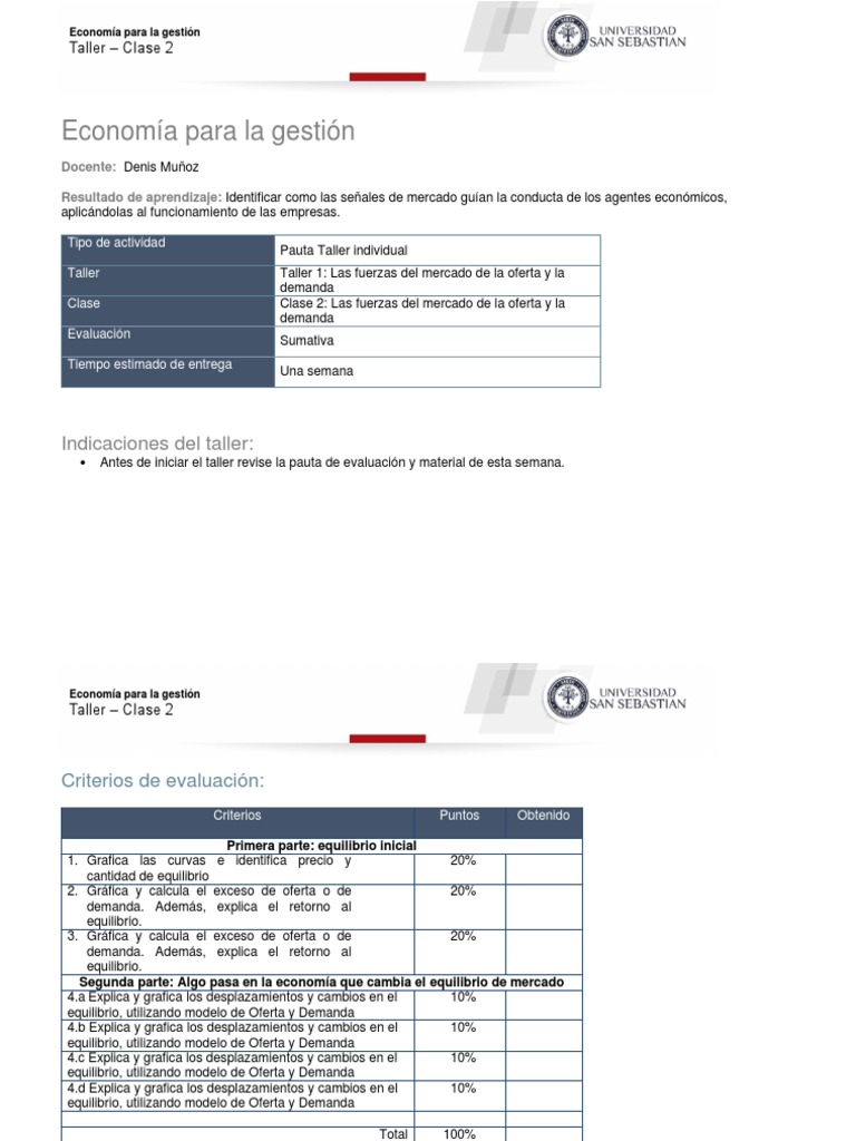 Pauta Taller 1 - La Oferta y La Demanda. | Descargar gratis PDF | Oferta (economía) | Oferta y ...