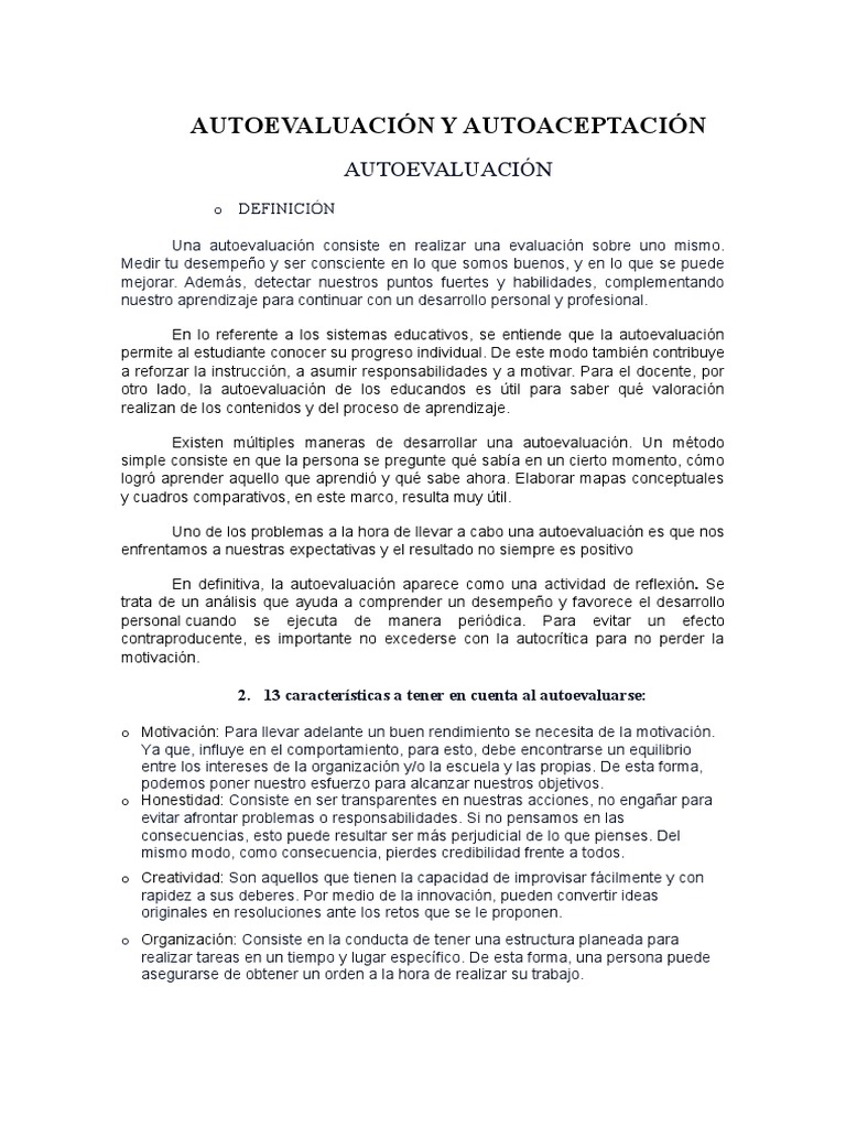 Autoevaluación y Autoaceptación Personal | PDF