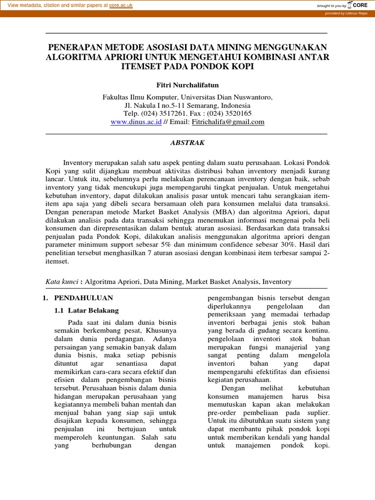 Jurnal Data Mining Dengan Algoritma Apriori | PDF | Komputer Jurnal Data Mining Dengan Algoritma Apriori | PDF | Komputer