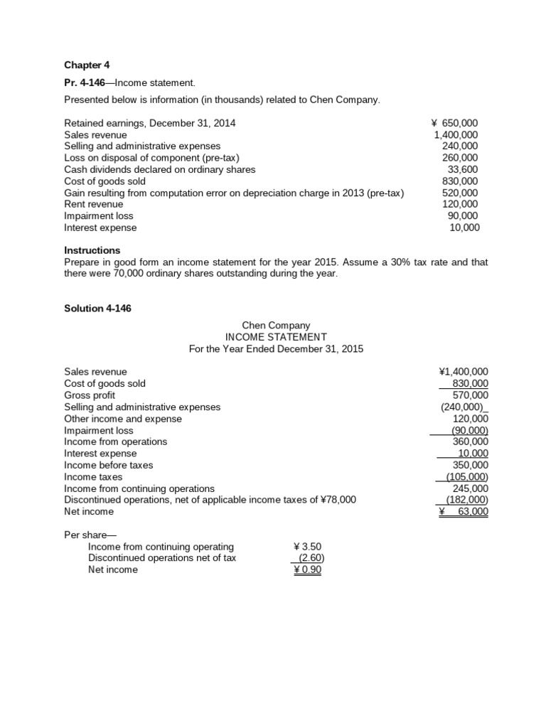 Pr. 4-146-Income Statement | PDF | Income Statement | Balance Sheet