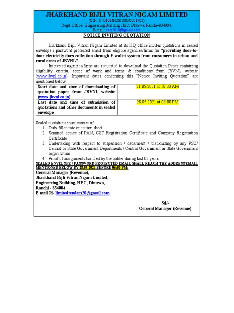 Jharkhand Bijli Vitran Nigam Limited: WWW - Jbvnl.co - in | PDF