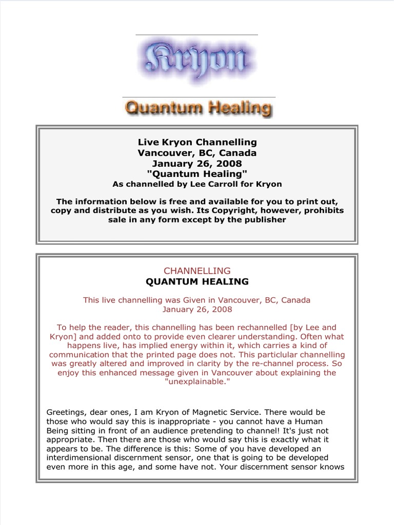 Vdocument - in - Kryon Quantum Healing | PDF | Channelled Texts