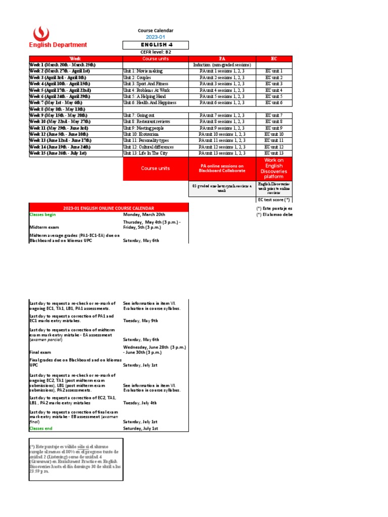 E4 Calendario Inglés UPC 2023-01 | PDF | Cognitive Science ...