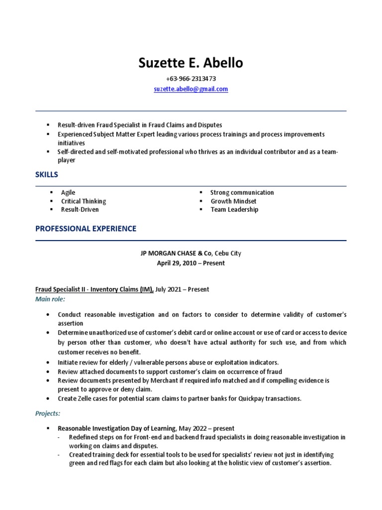 Fraud Specialist Resume Overview | PDF | Accounts Payable | Taxes