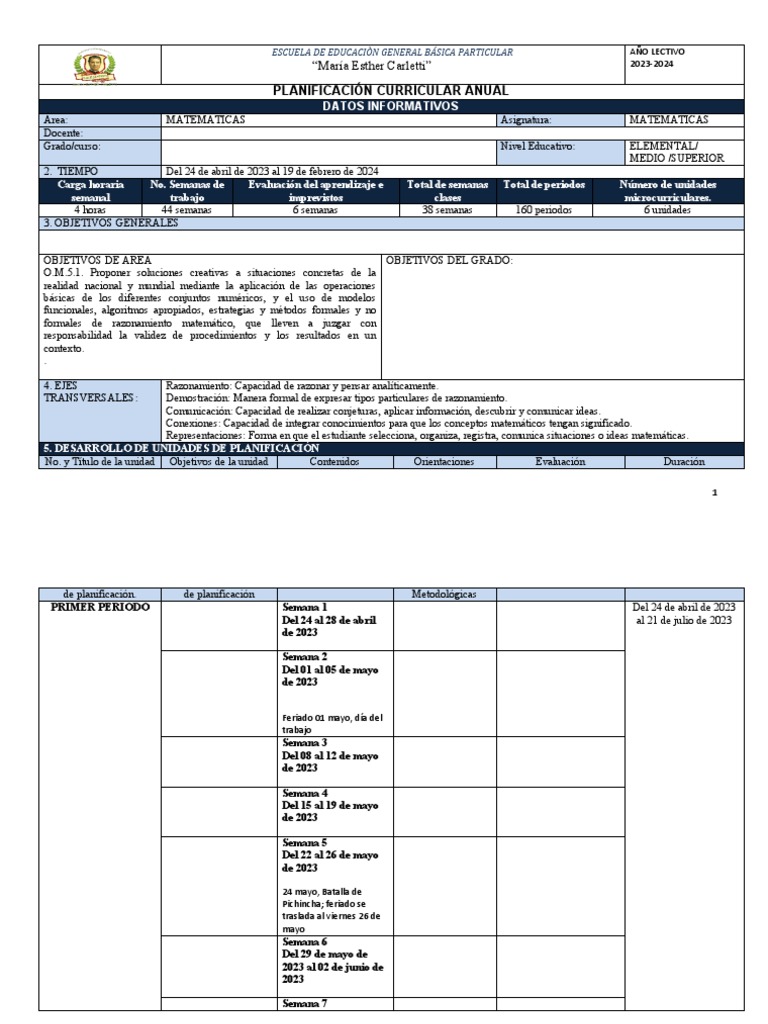 Pca 2do Bgu Mat 2023-2024 | PDF
