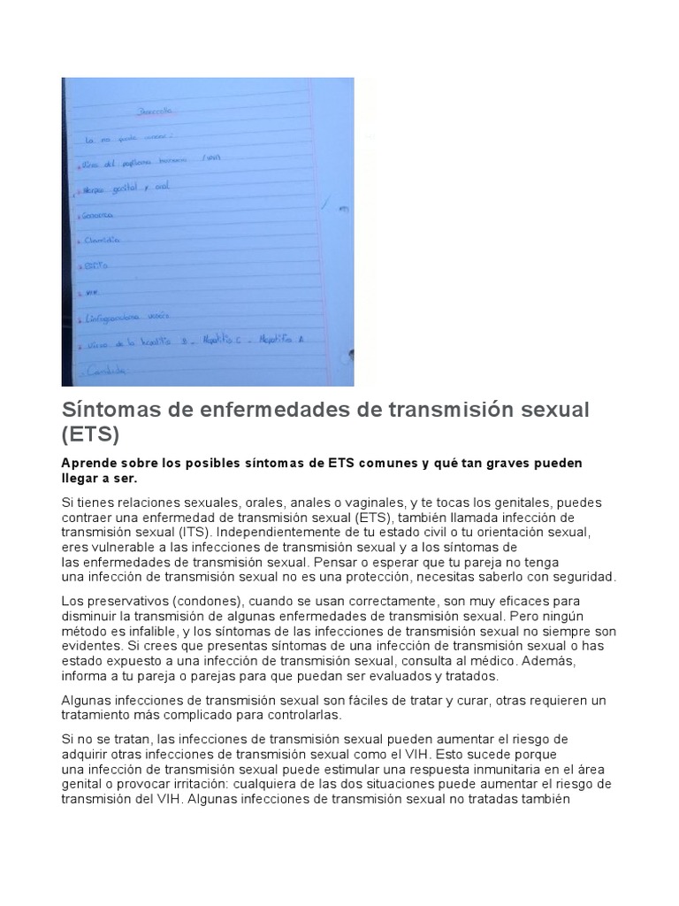 Síntomas de Enfermedades de Transmisión Sexual | PDF | Infección transmitida sexualmente | VIH