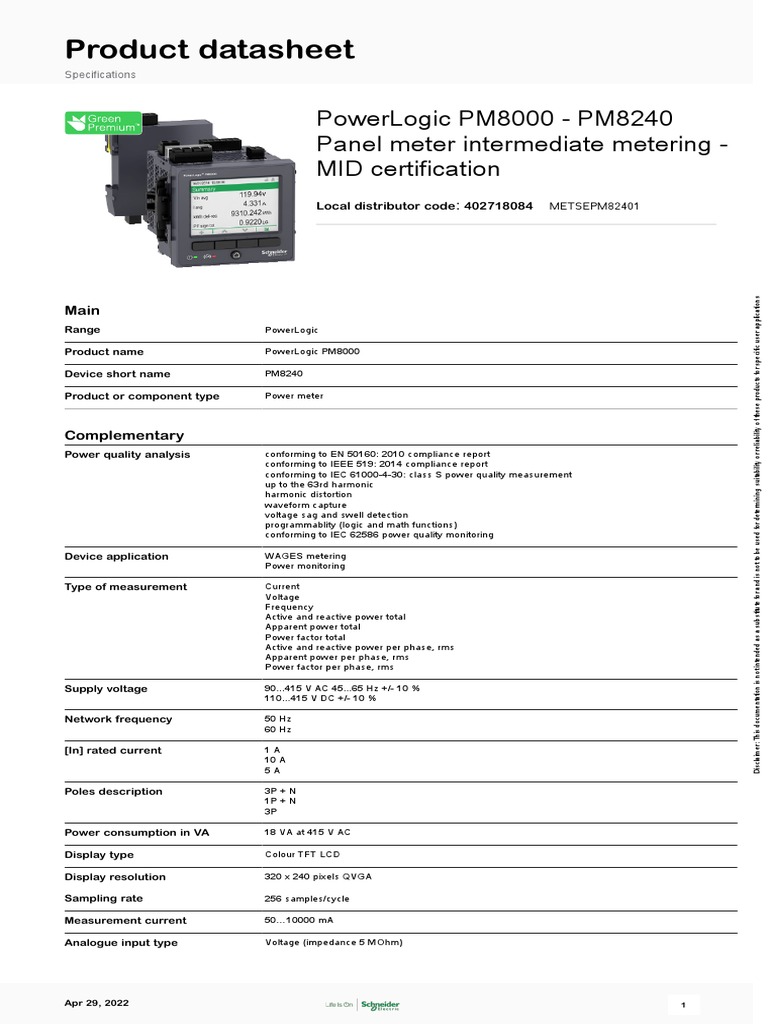 PowerLogic PM8000 Series - METSEPM82401 | PDF | Ac Power | Alternating ...