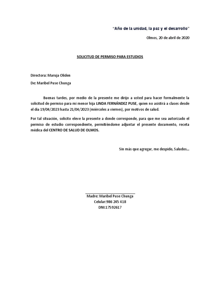 Solicitud Permiso de Estudio | PDF