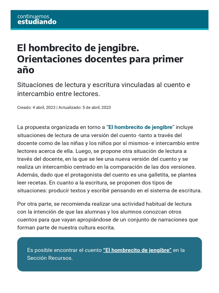 El Hombrecito de Jengibre Orientaciones Docentes para Primer Ano ...