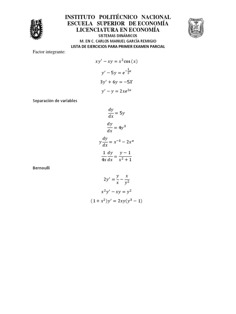 Lista de Ejercicios - Sist - Dinamic - Primer - Parcial | PDF