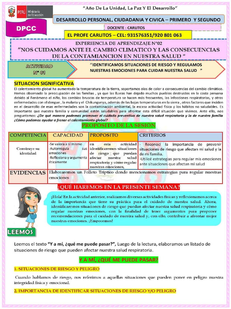 Experiencia de Aprendizaje 02 - Desarrollo Personal Ciudadania y Civica - Actividad 01 - 1ero y ...