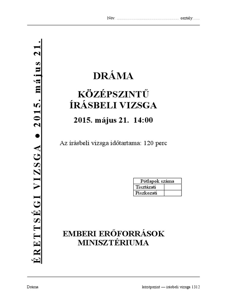 Dráma: Középszintű Írásbeli Vizsga | PDF