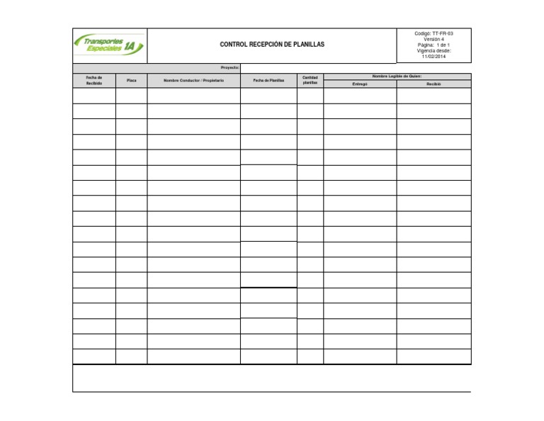 Control Recepción de Planillas | PDF