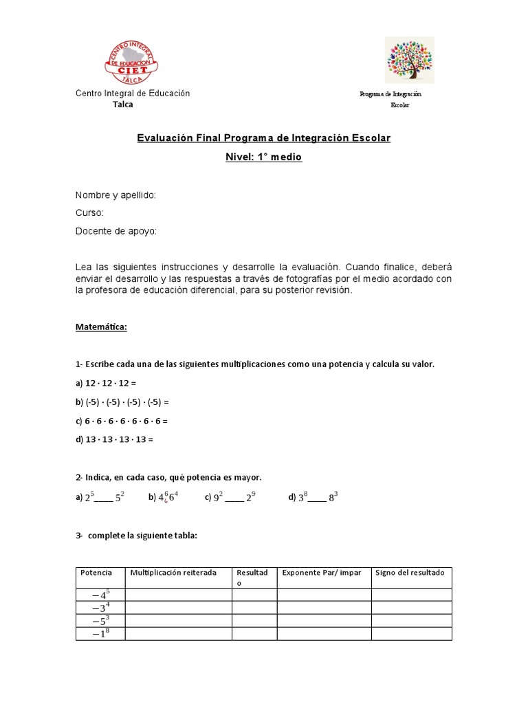 Modelo Evaluación Final Primero Medio | PDF