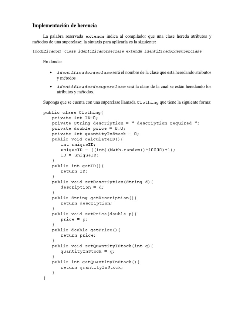Recurso 8. Herencia RERE | PDF | Java (lenguaje de programación) | Constructor (Programación ...