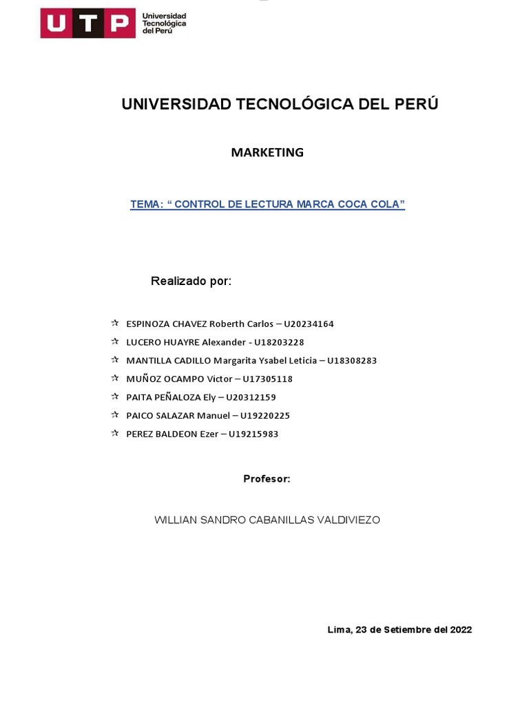 Control de Lectur Coca Cola | PDF | Coca Cola | Marketing