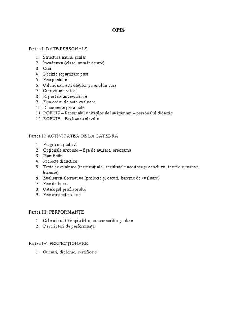 OPIS Dosar Personal | PDF