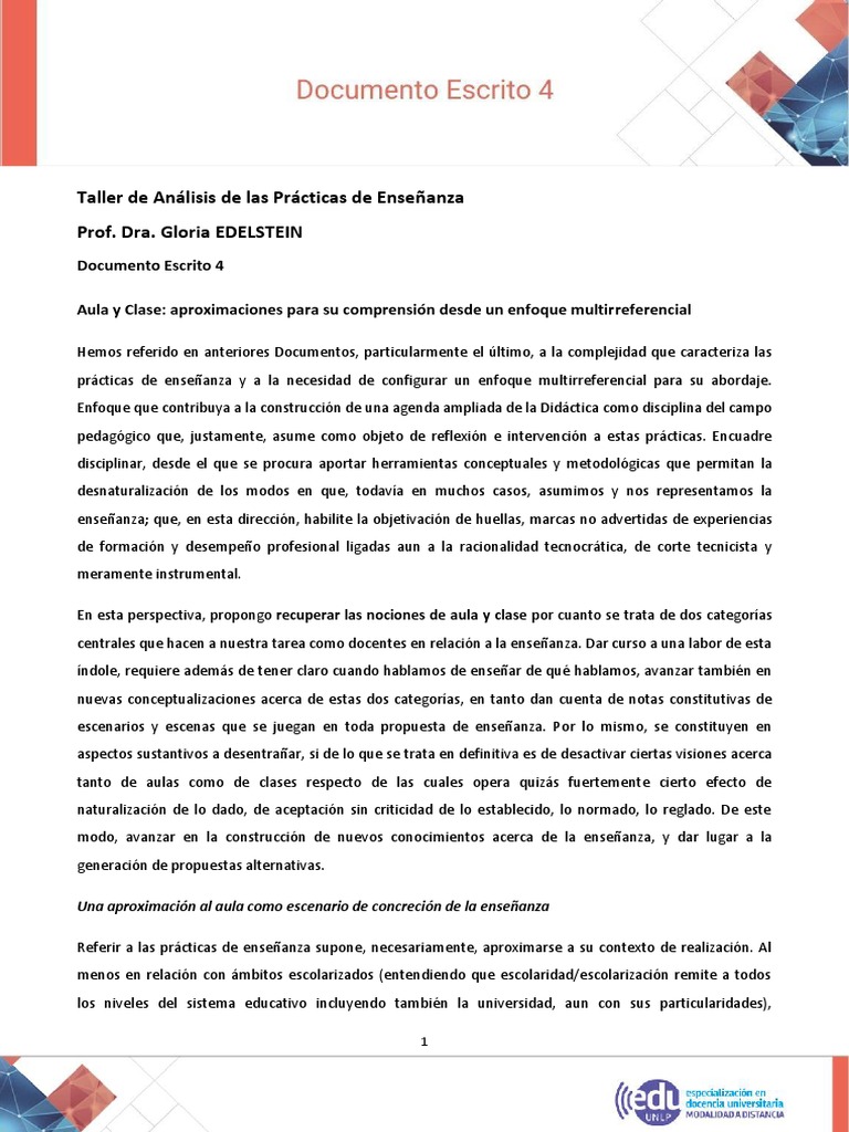 Documento Escrito 4 | PDF | Enseñando | Salón de clases