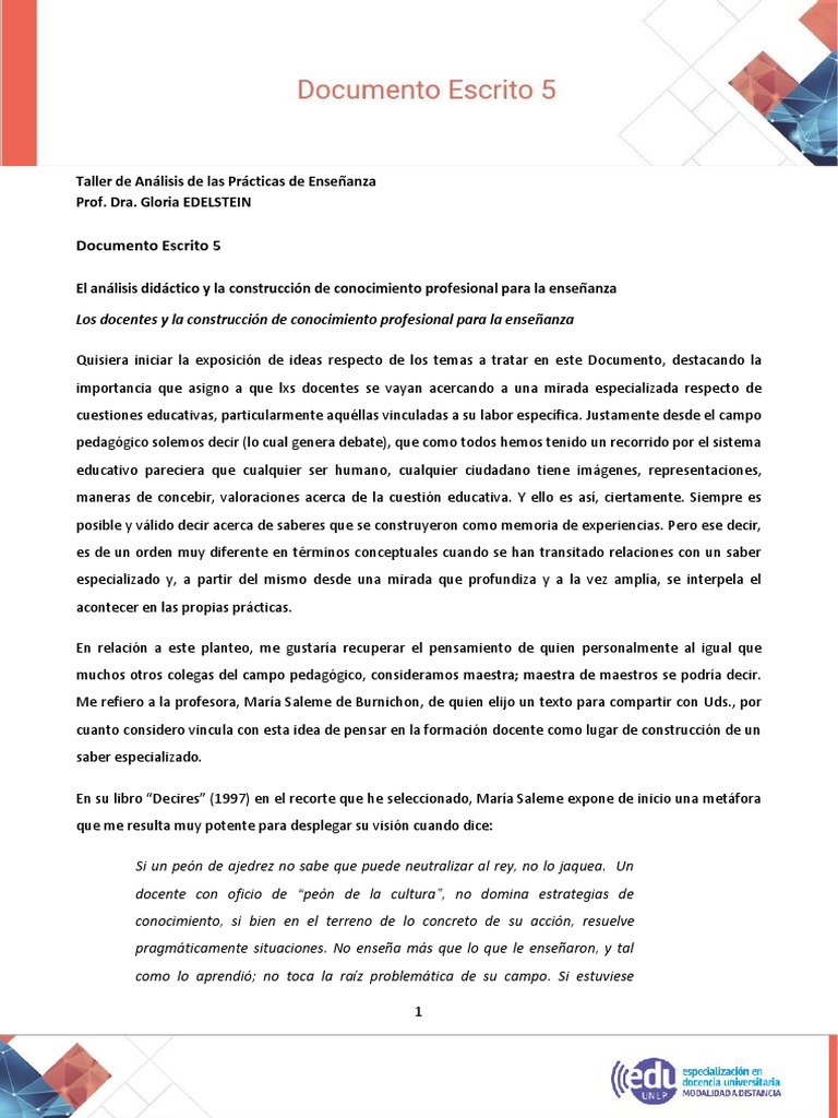 Documento Escrito 5 | PDF | Enseñando | Conocimiento